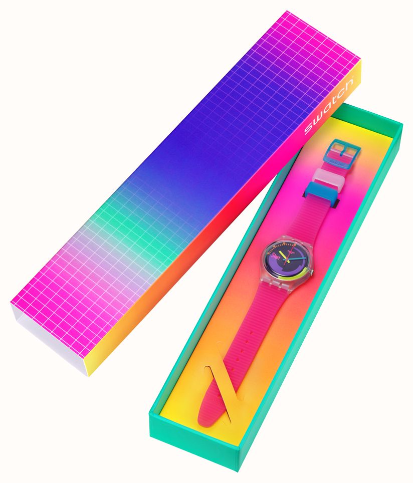 Swatch NEON PINK PODIUM (34mm) Multi-Coloured Dial / Transparent Matte ...