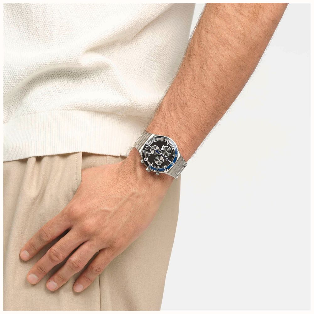 Swatch Dark Blue Irony Black Dial / Stainless Steel Bracelet YVS507G ...