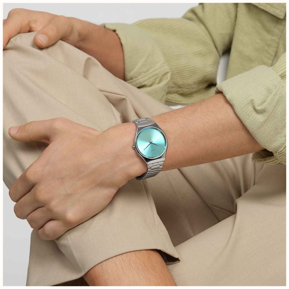 Swatch THE GLOW OF IRONY (38mm) Blue Dial / Stainless Steel Bracelet ...