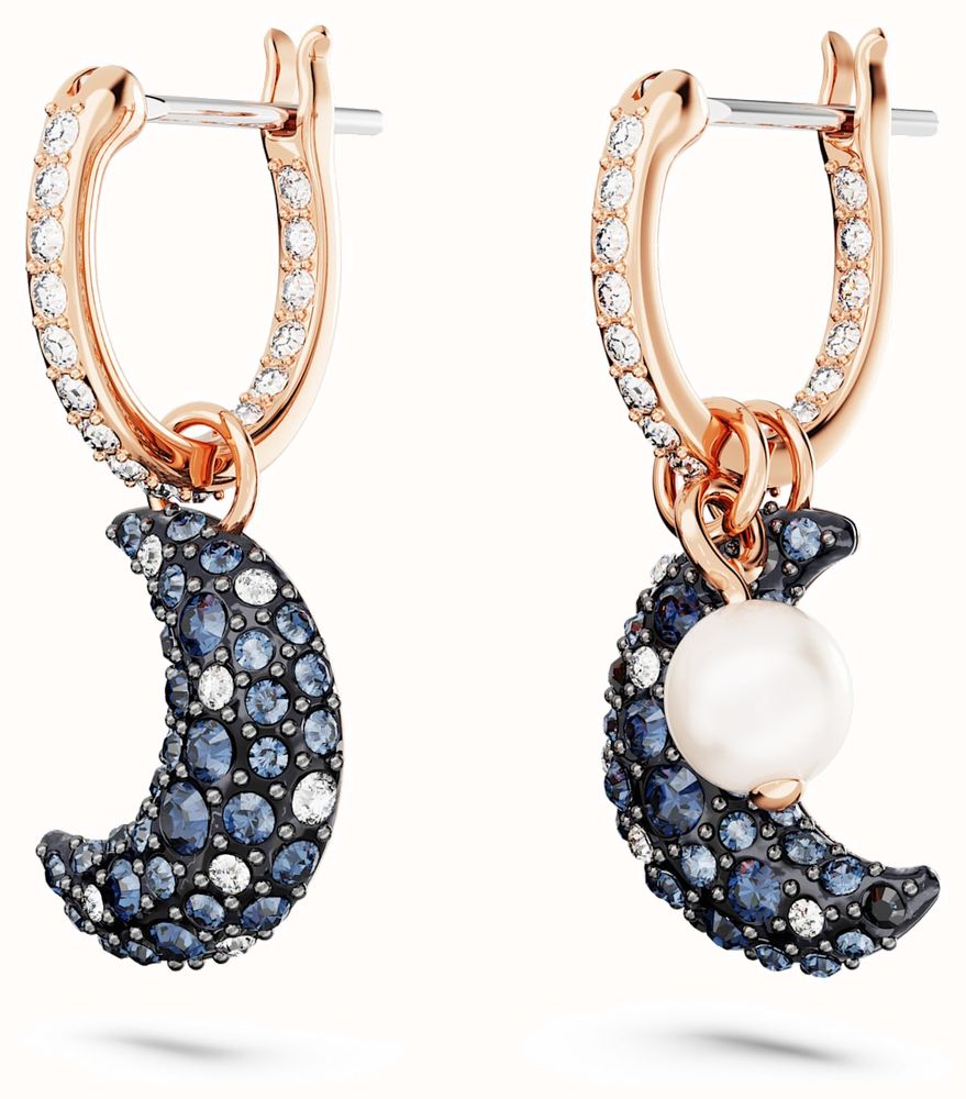 Swarovski Luna Asymmetrical Drop Earrings Rose Gold-Tone Plated Blue ...