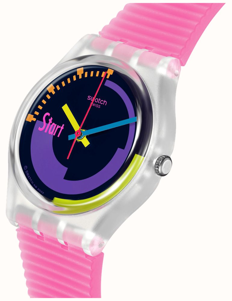 Swatch NEON PINK PODIUM (34mm) Multi-Coloured Dial / Transparent Matte ...