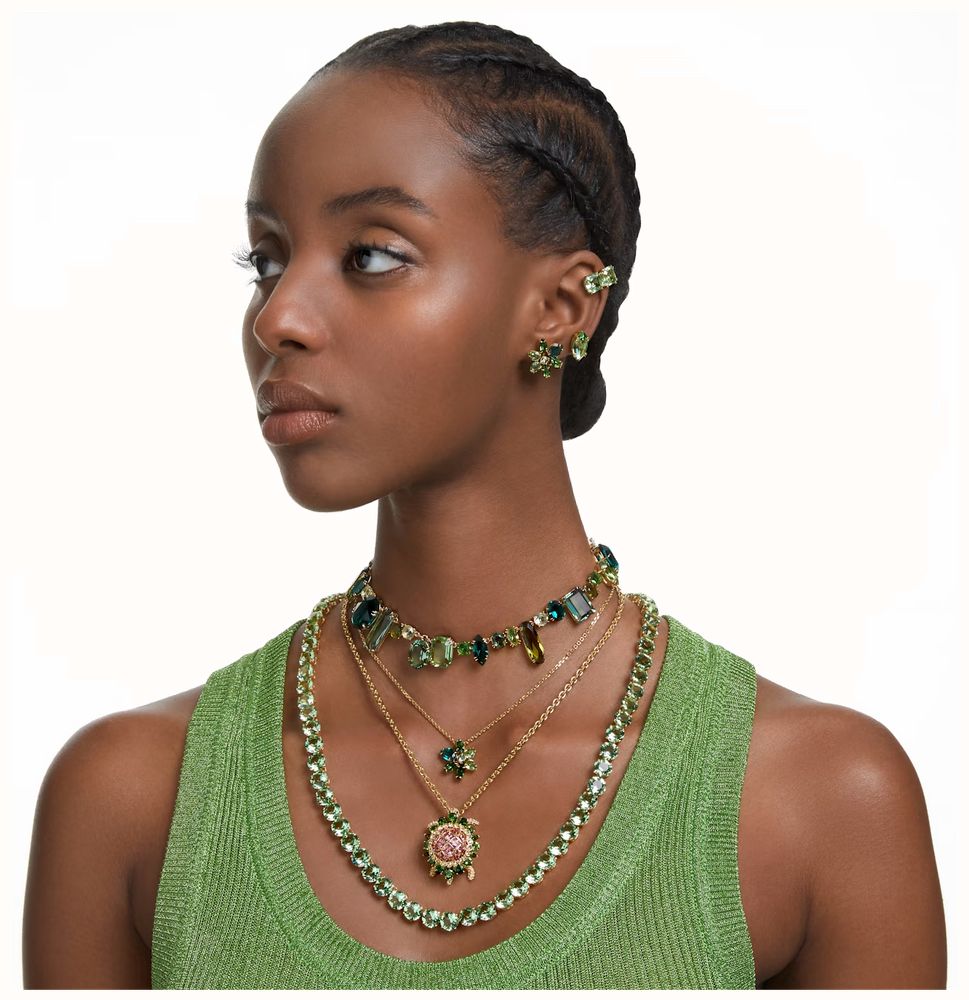 Swarovski Gema Flower Pendant Necklace | Gold-Tone Plated | Green ...