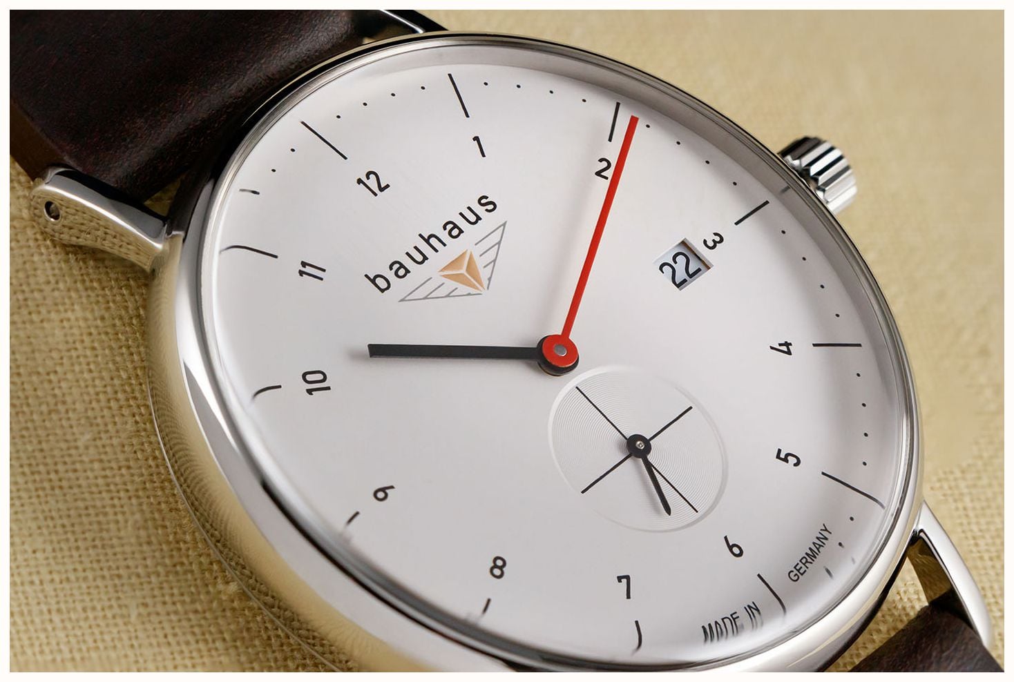 Bauhaus Classic Small-Seconds Quartz (41mm) White Dial / Brown Leather ...