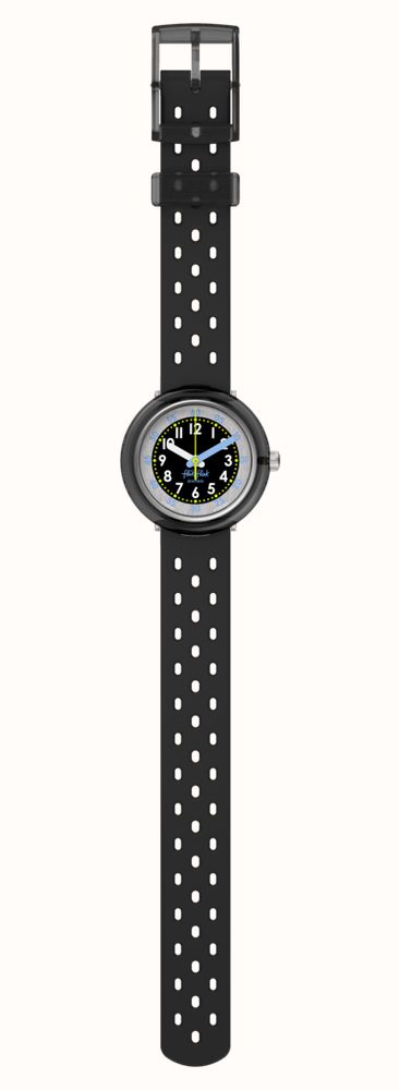 Flik Flak FIZZ IN BLACK (31.85mm) Black And Silver Dial / Black ...