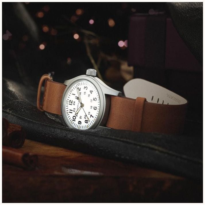 Hamilton Khaki Field Mechanical (38mm) White Dial / Brown Leather Strap ...