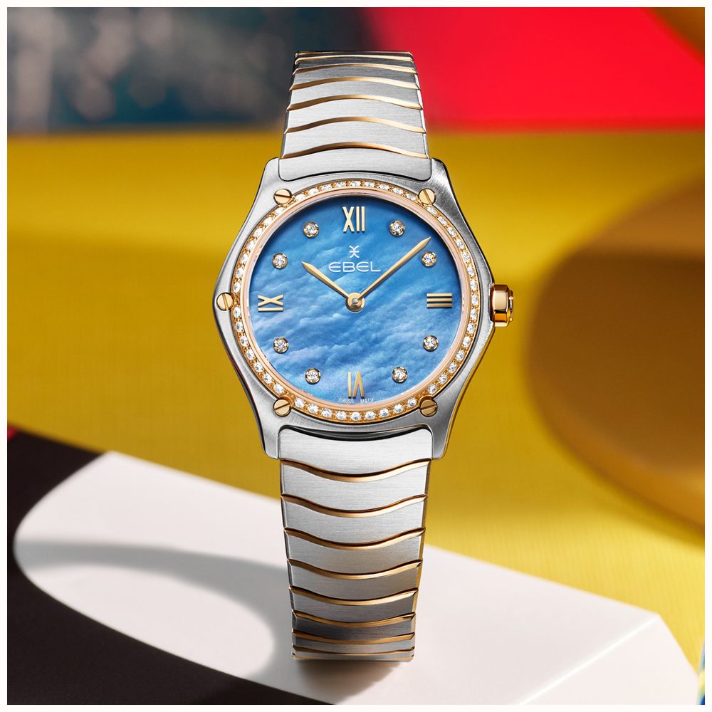 EBEL Sport Classic Lady - 55 Diamonds (29mm) Tranquil Blue Dial / 18K ...