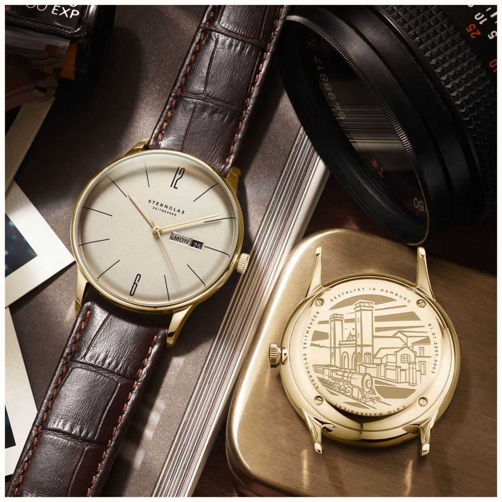 STERNGLAS Berlin Quartz (38mm) Sepia Gold Dial / Brown Leather S01-BE14 ...