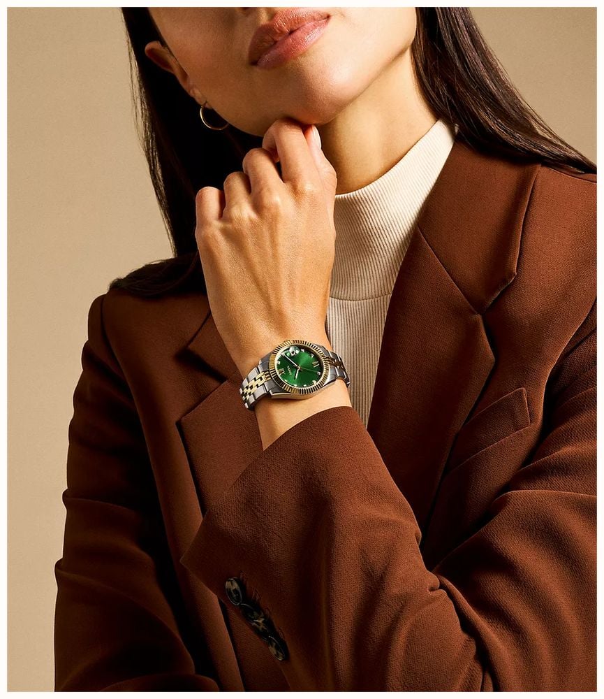 Fossil Women's Scarlette (33mm) Green Sunray Dial / Two-Tone Stainless ...