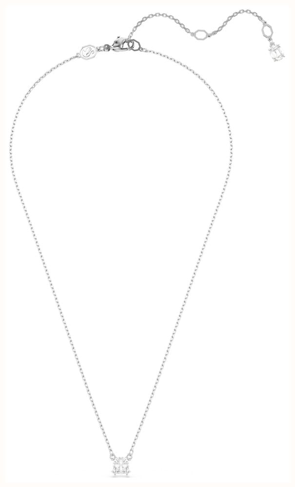 Swarovski Stilla Pendant Necklace Square Cut White Crystal Rhodium ...