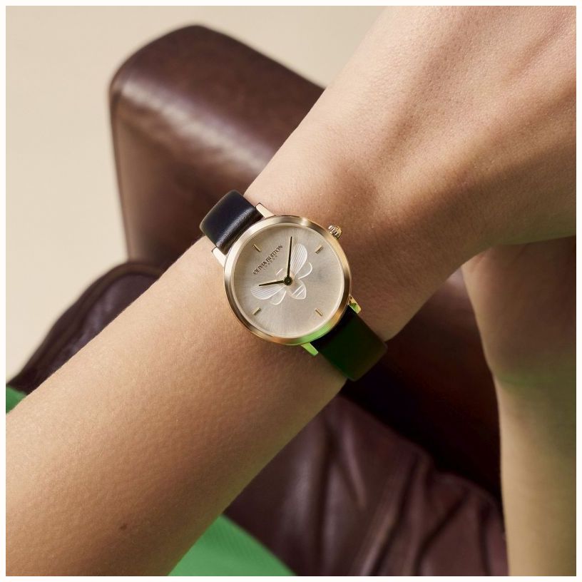 Olivia Burton Signature Ultra Slim Bee | Silver Dial | Black Leather ...