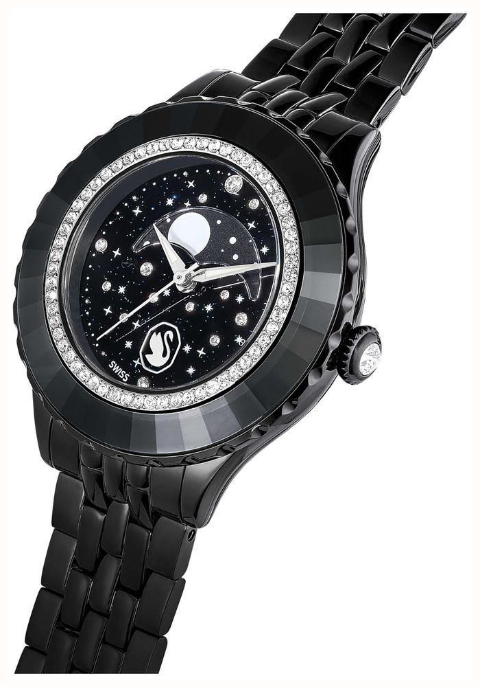 Swarovski Octea Moon (37mm) Black Moonphase Dial / Black-Tone Metal ...