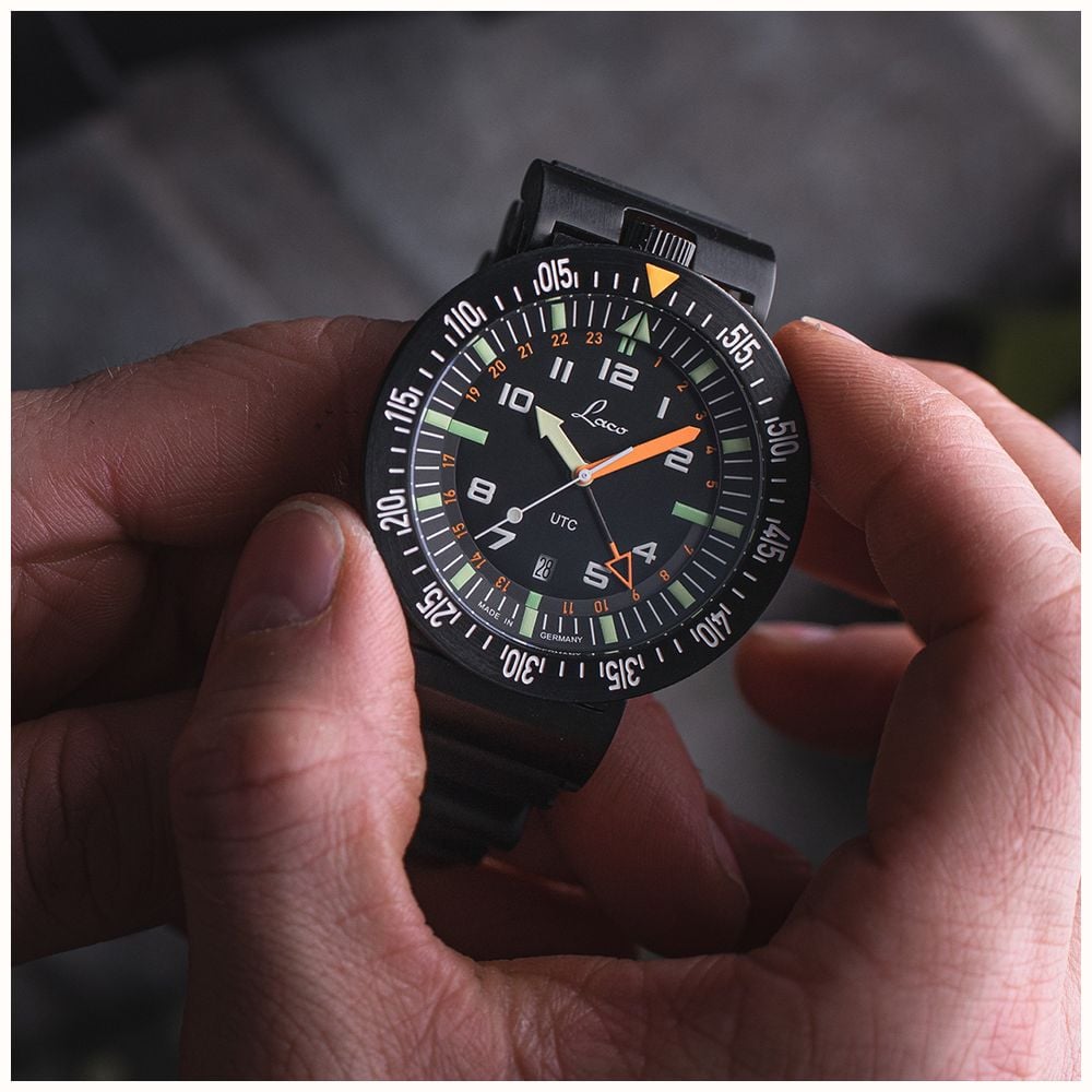 Laco Atacama Quartz UTC (46mm) Black Dial / Black Rubber Strap 862163 ...