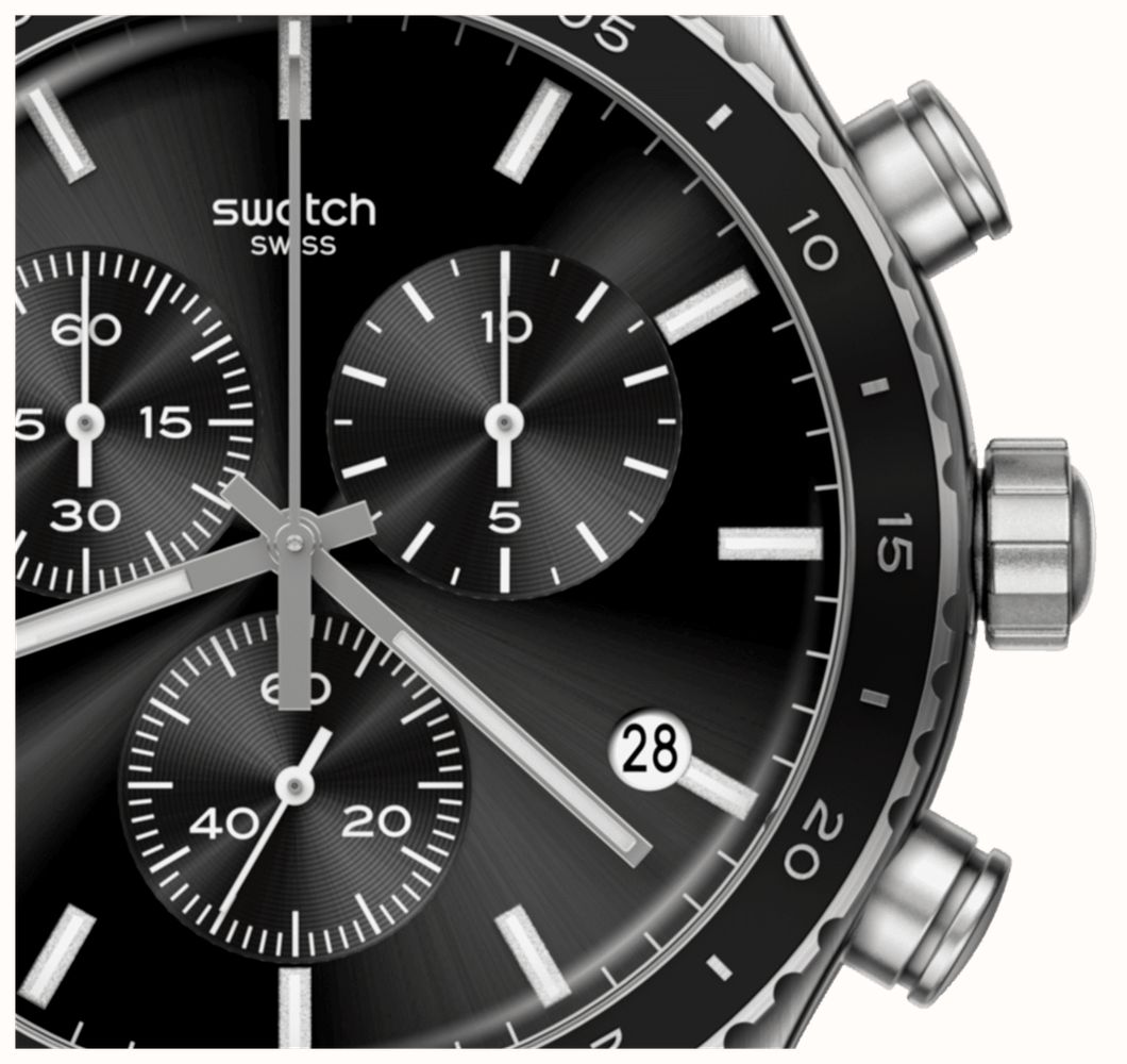 Swatch IRONY AT NIGHT (43mm) Black Chronograph Dial / Black Leather ...