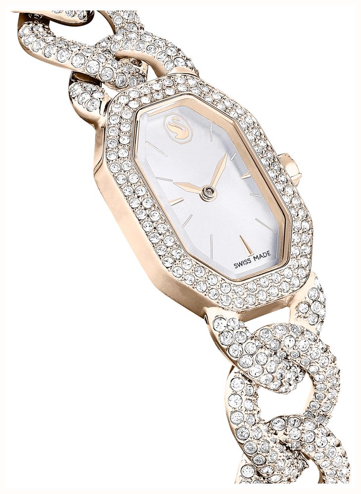 Swarovski Women's Dextera Chain (20mm) Silver Dial / Crystal-Set Gold ...