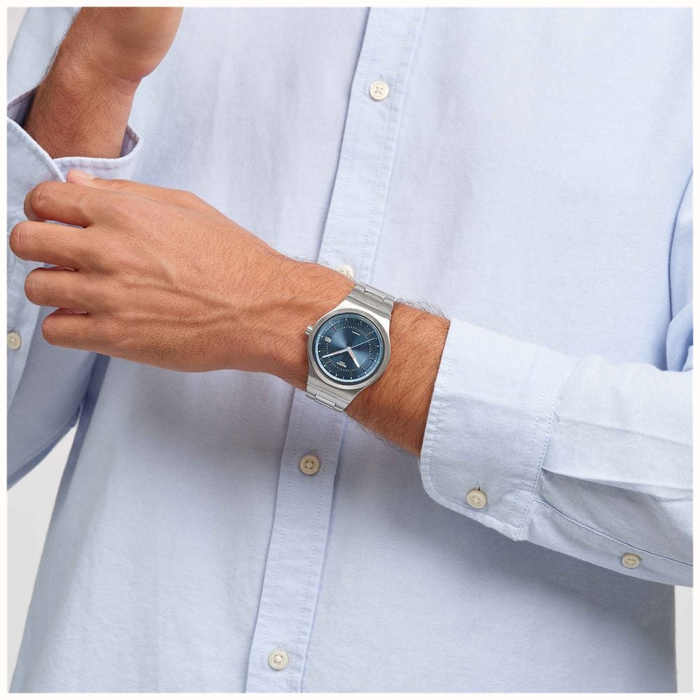 Swatch SHIMMER AT DUSK Automatic (42mm) Blue Dial / Stainless Steel ...