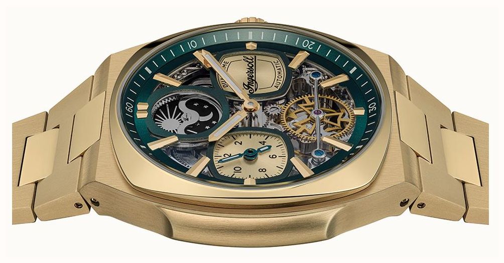 Ingersoll THE SPIRIT Automatic (46.7mm) Green Skeleton Dial / Gold-Tone ...