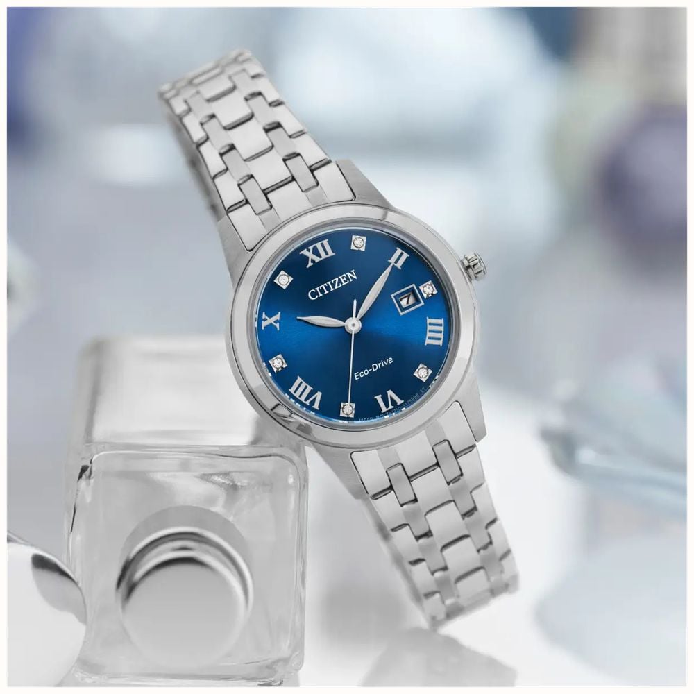 Citizen Women's Silhouette Crystal Eco-Drive Blue Dial Stainless Steel Bracelet FE1240-81L ...