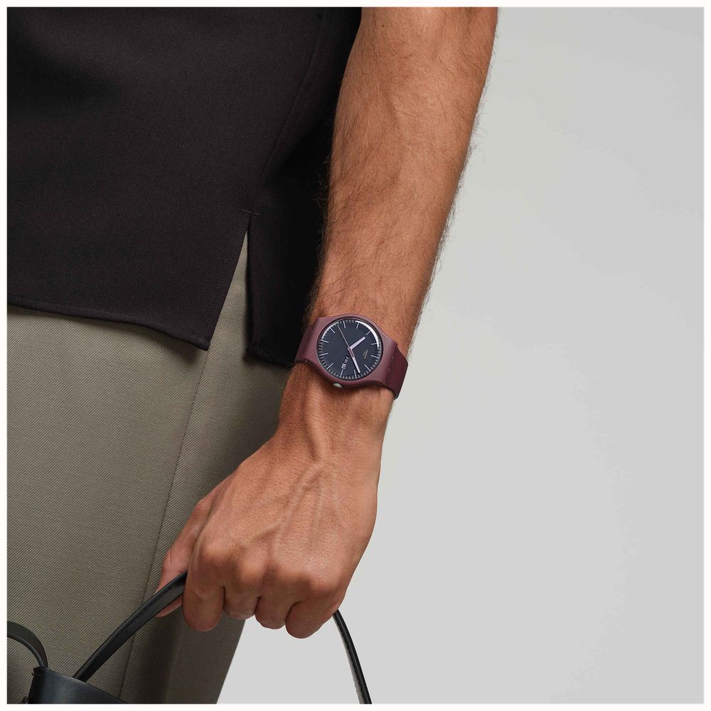 Swatch BURGUNDY BERRY (41mm) Grey Dial / Burgundy Bio-Sourced Material ...