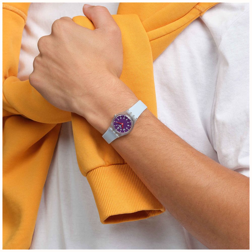 Swatch POWDER PLUM (25mm) Purple Dial / Light Blue Silicone Strap LL126 ...
