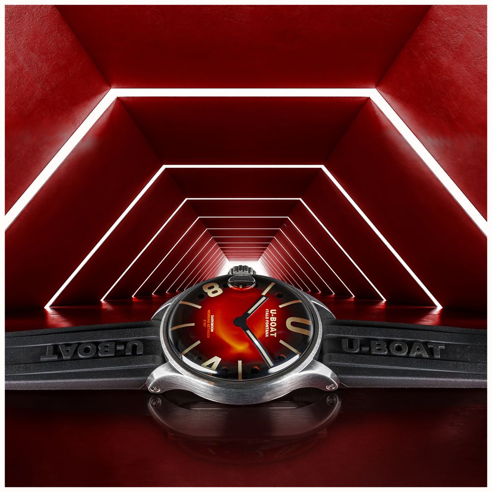 U-Boat Darkmoon SS (40mm) Cardinal Red Soleil Dial / Black Vulcanised ...