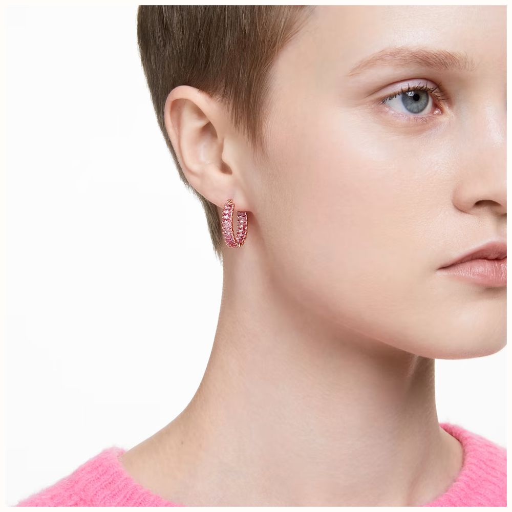 Swarovski Matrix Hoop Earrings | Rose Gold-Tone Plated | Pink Crystals ...