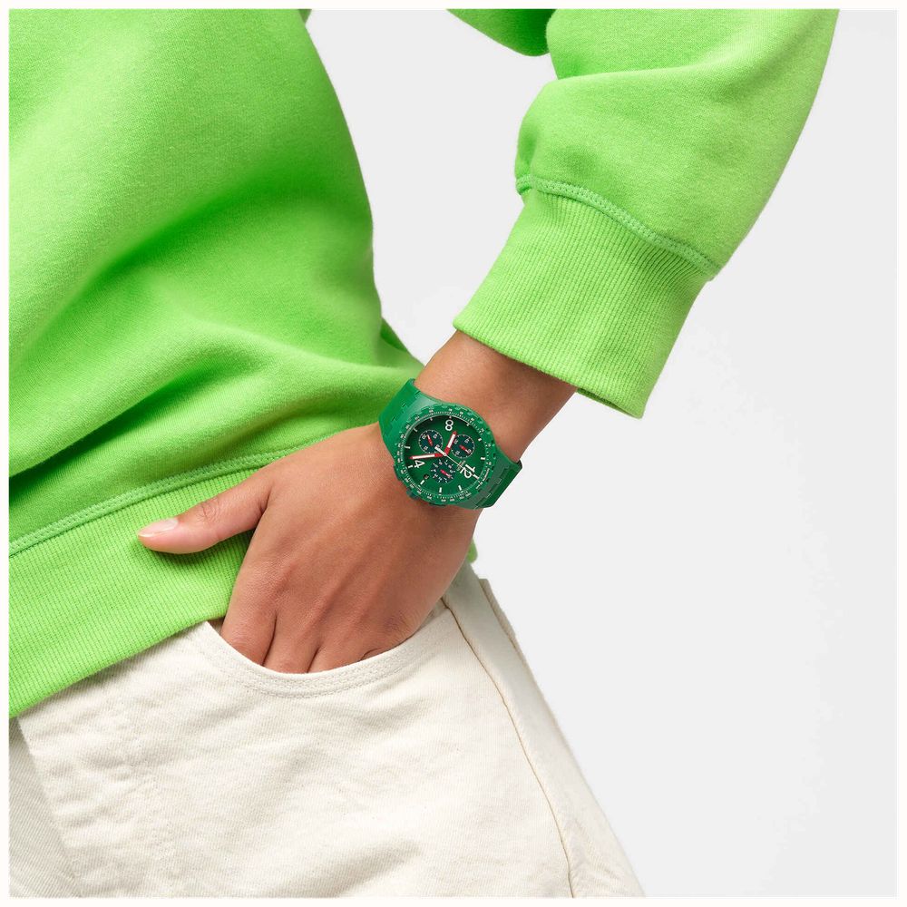 Swatch PRIMARILY GREEN (42mm) Green Chronograph Dial / Green Silicone ...
