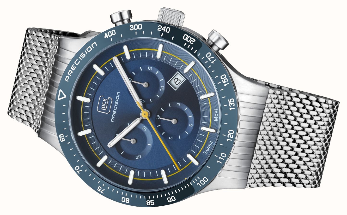 GLOCK Precision Chronograph (43mm) Blue Dial / Stainless Steel Mesh ...