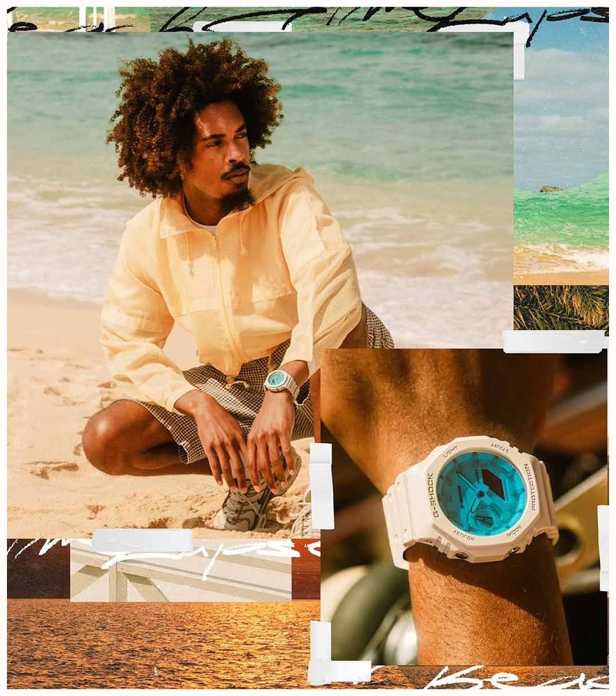 Casio G-Shock Beach Time Lapse (45.4mm) Blue Red Dial / White Resin ...