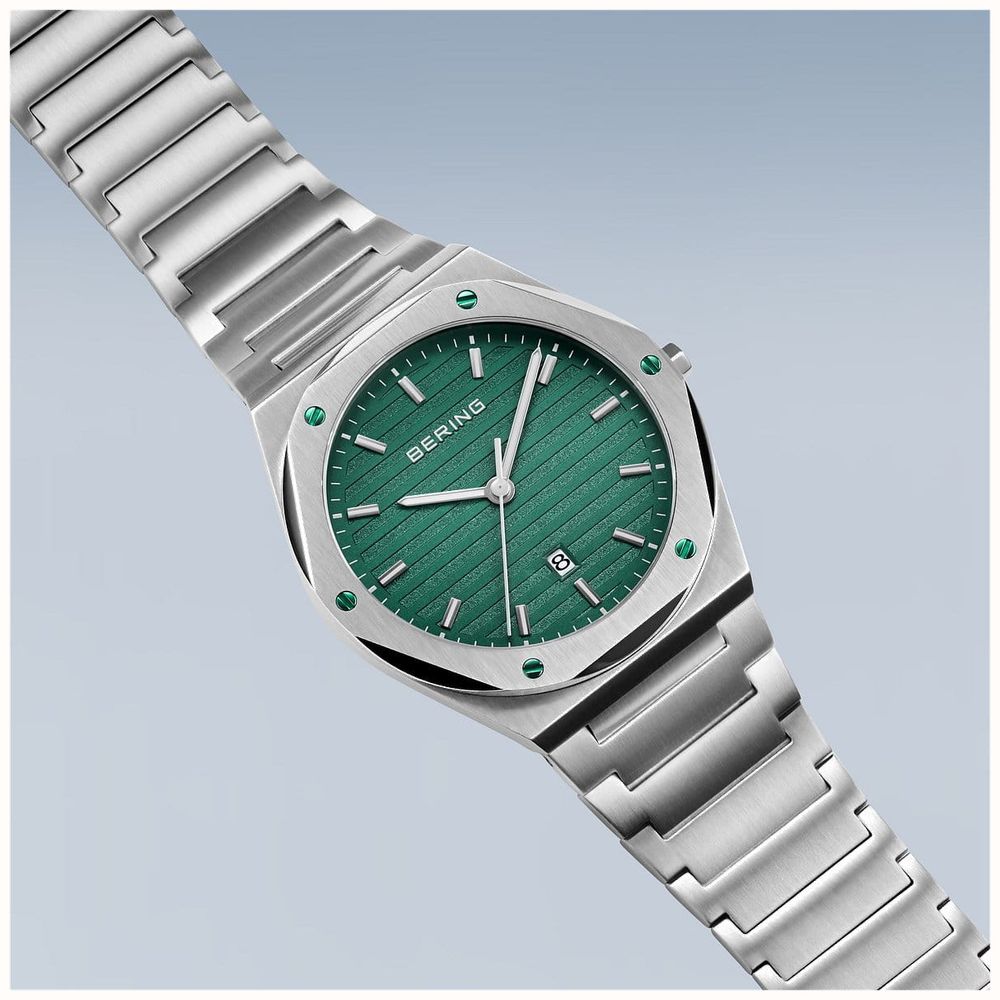 Bering Men's Classic (42mm) Green Dial / Stainless Steel Bracelet 19742 ...