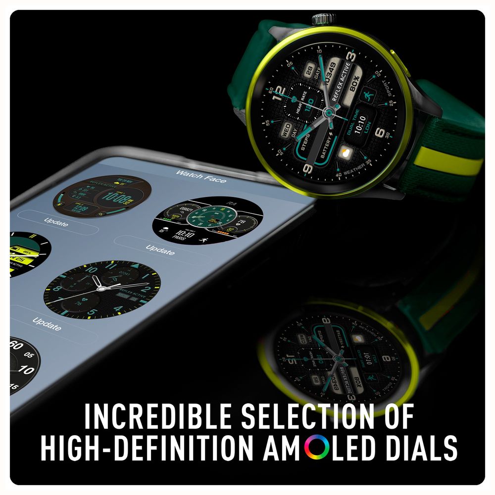 Reflex Active Series 54 AMOLED GPS Smart Calling Watch - Green & Yellow ...
