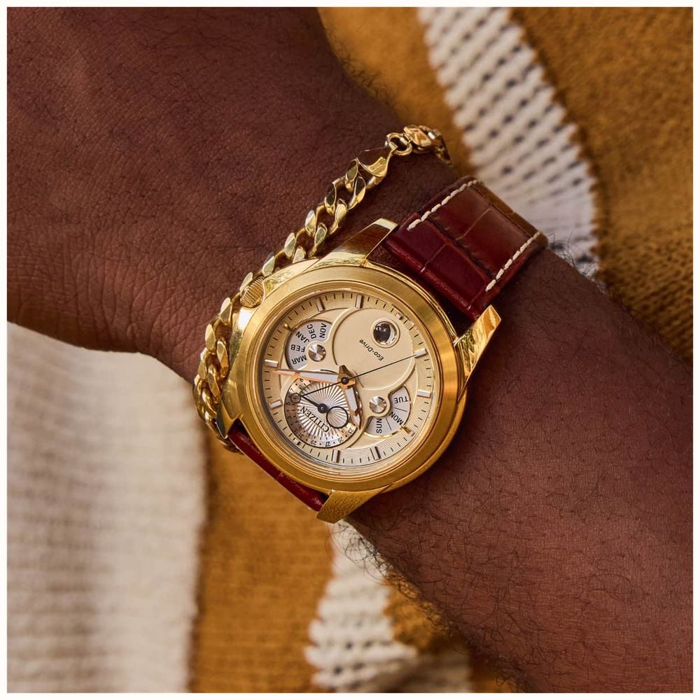 Citizen Eco-Drive Calendrier Moonphase (42mm) Champagne Dial / Brown Leather Strap BU0082-06P ...