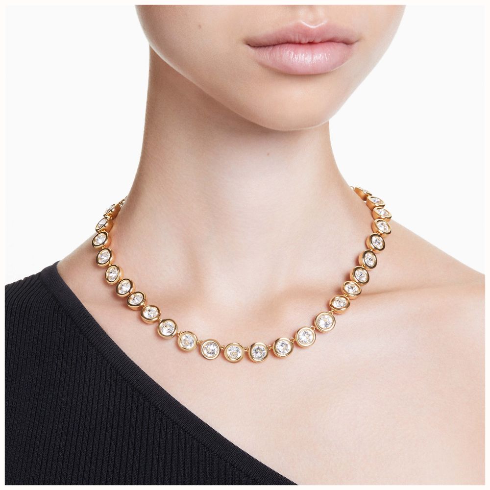 Swarovski Imber Tennis Necklace Round-Cut White Crystals Gold-Tone ...