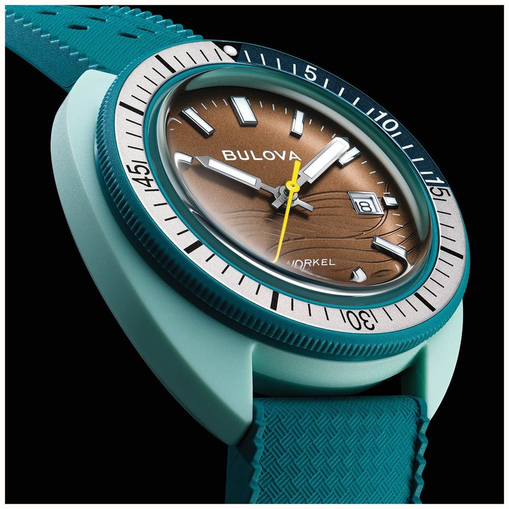 Bulova Snorkel 'Sea Turtle' (41mm) Brown Wave Dial / Green Perforated ...