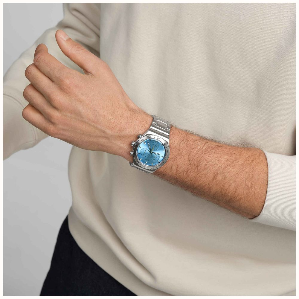 Swatch THAT'S SO PEACHY (43mm) Blue Chronograph Dial / Stainless Steel ...