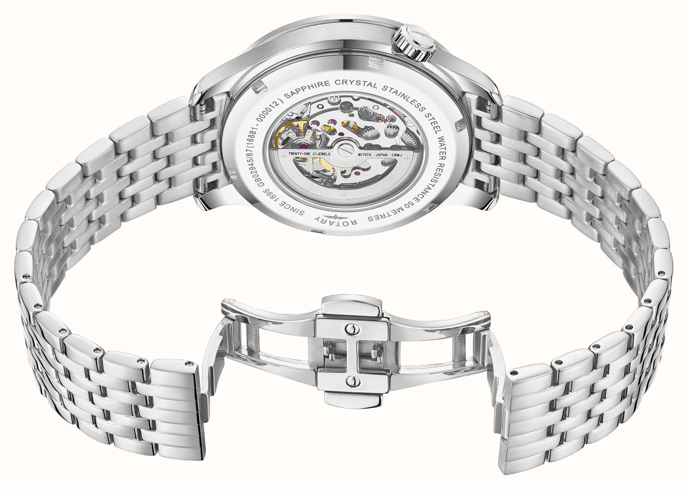 Rotary Skeleton Automatic (42mm) Black Dial / Stainless Steel Bracelet ...