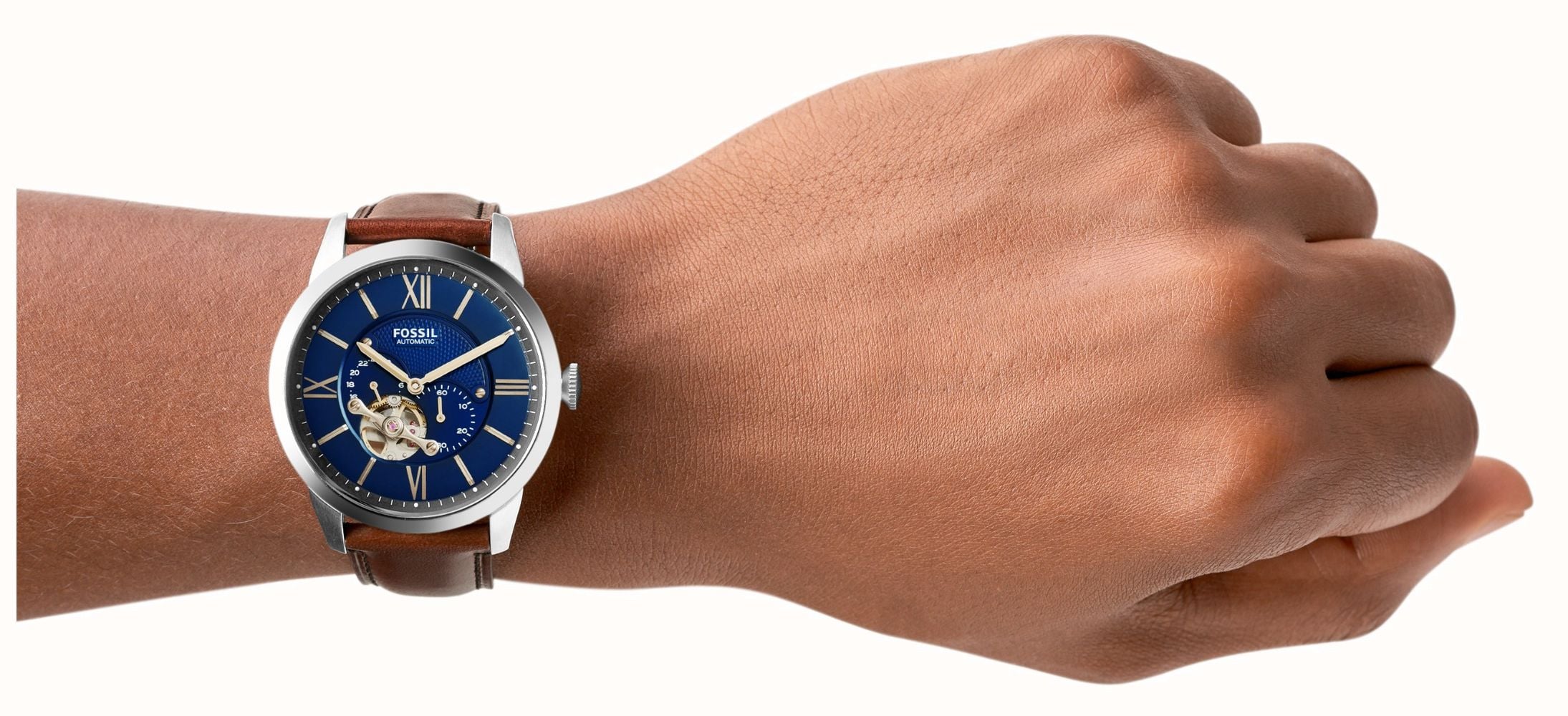 Fossil Men's Townsman Automatic | Blue Dial | Brown Leather Strap ...