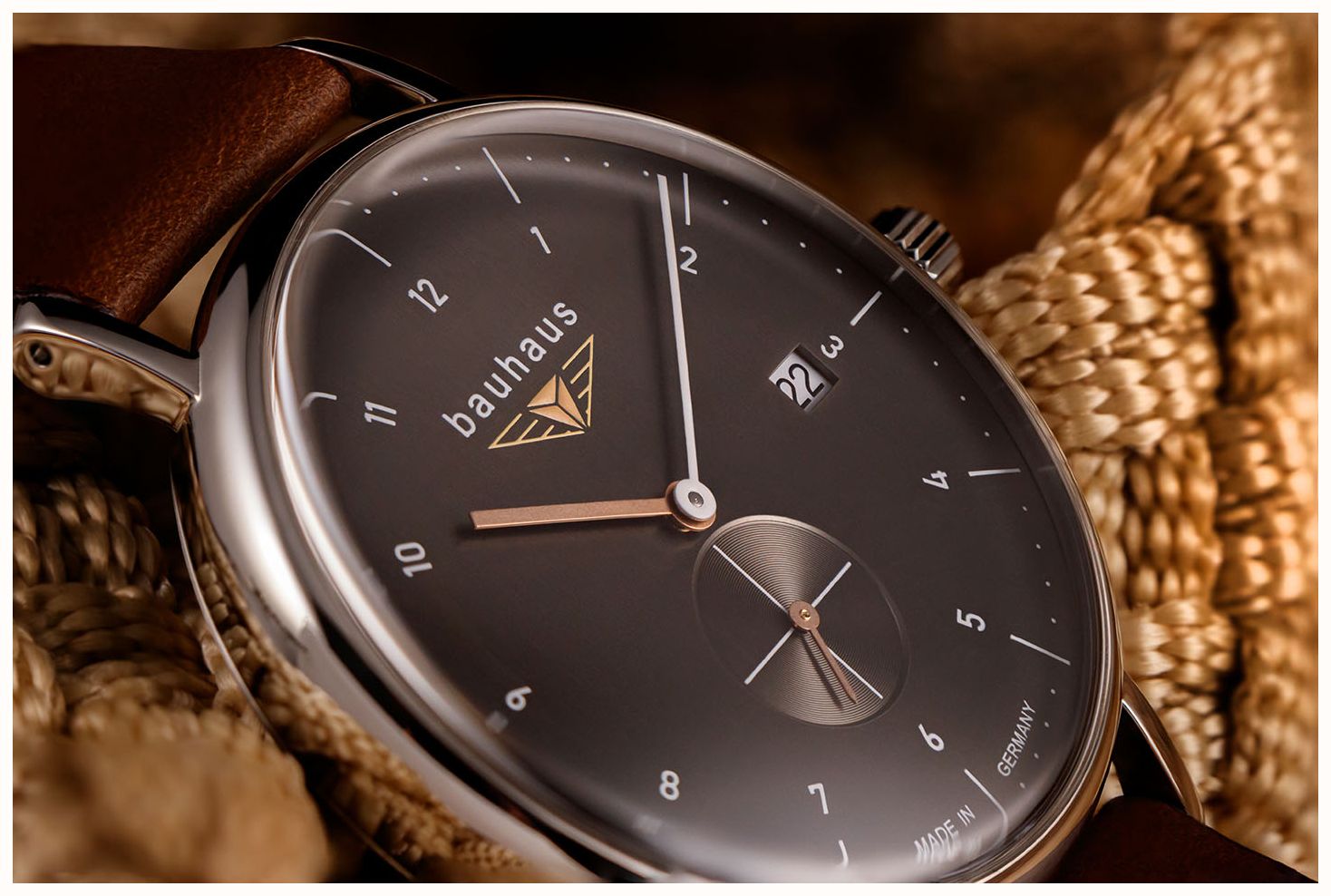 Bauhaus Classic Small-Seconds Quartz (41mm) Black Dial / Brown Leather ...