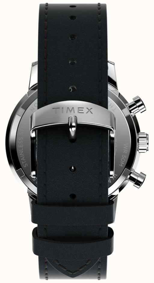 Timex Marlin Chronograph Tachymeter (40mm) Silver Dial / Black Leather ...