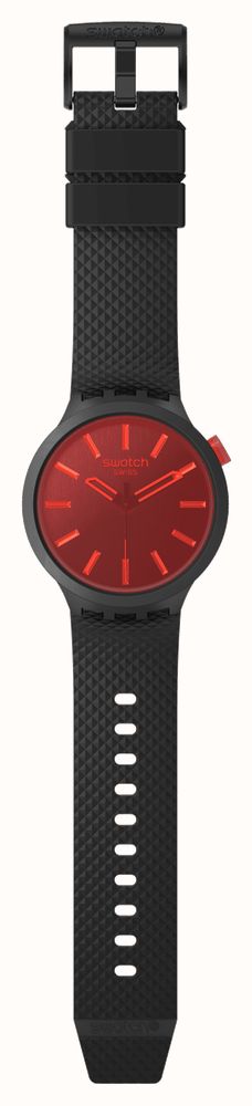Swatch MIDNIGHT MODE (47mm) Red Dial / Black Bio-Sourced Strap SB05B111 ...