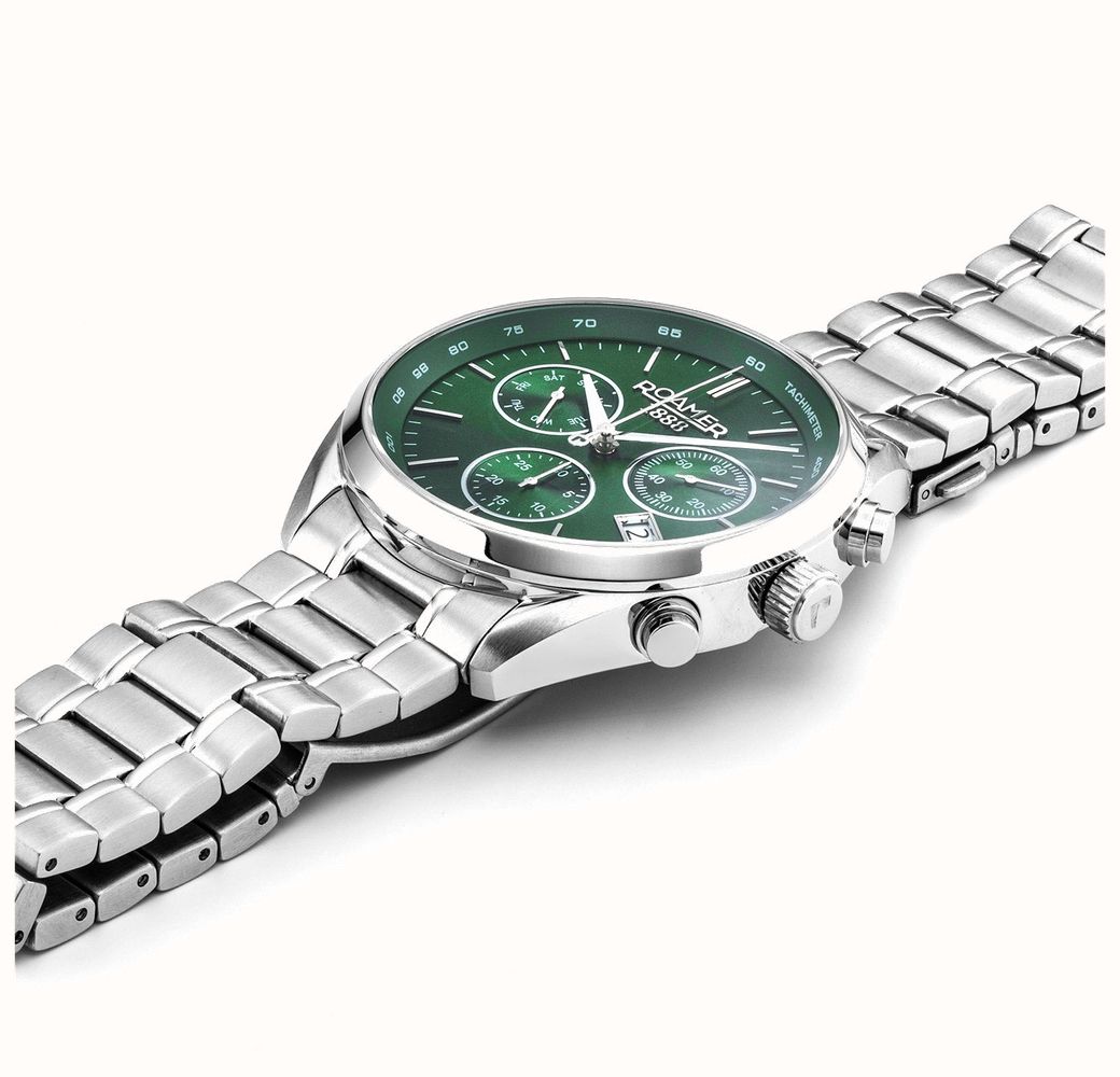 Roamer Men's Pro Chrono (42mm) Green Dial / Stainless Steel Bracelet ...