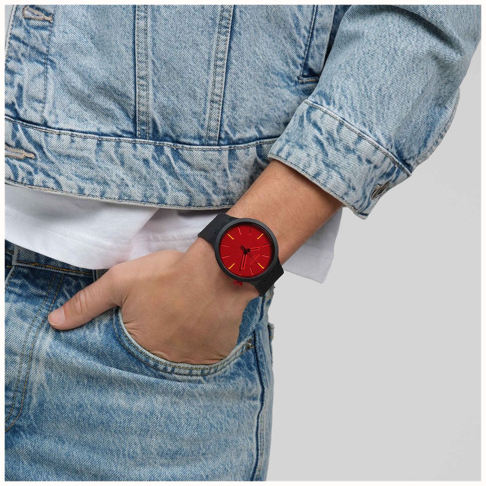 Swatch MIDNIGHT MODE (47mm) Red Dial / Black Bio-Sourced Strap SB05B111 ...