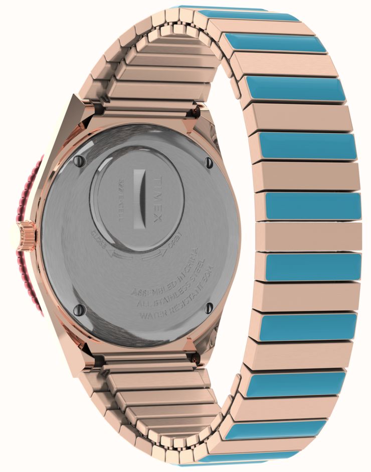 Timex Q Timex Malibu Day-Date Quartz (36mm) Pink Dial / PVD Stainless ...