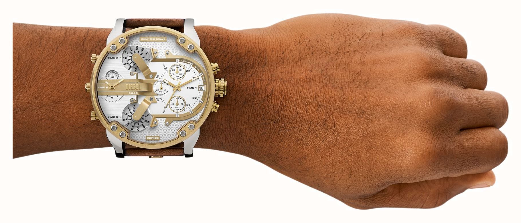 Diesel MR. DADDY 2.0 Multifunction (57mm) White & Gold Dial / Brown ...