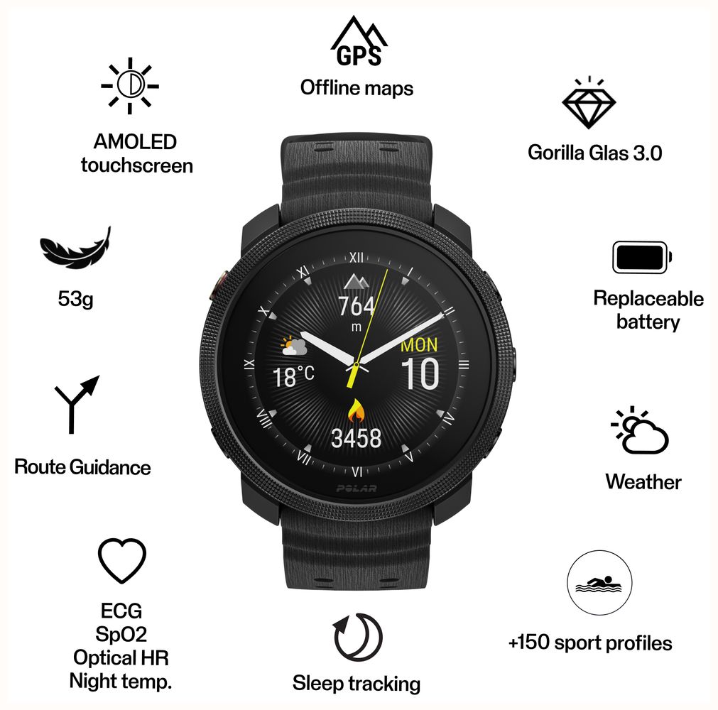 Polar Vantage M3 Multisport GPS Smartwatch Night Black (S-L) 900112398 ...