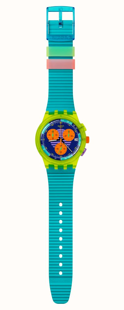 Swatch NEON WAVE (42mm) Multi-Coloured Dial / Structured Turquoise ...