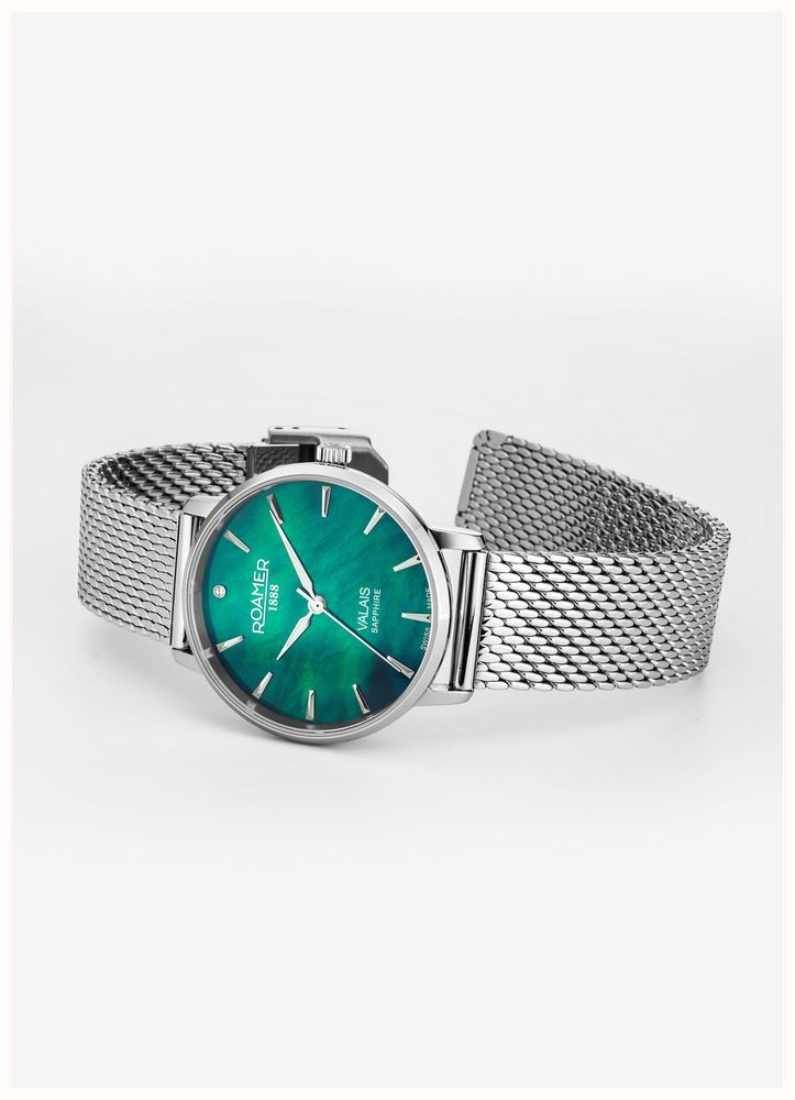 Roamer Women's Valais (32mm) Green Mother-of-Pearl Dial / Black Leather ...