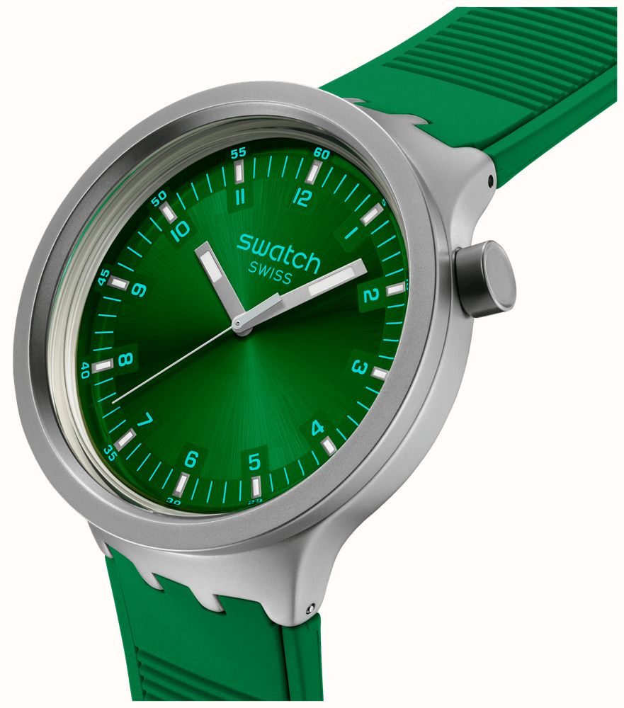 Swatch Big Bold Irony FOREST FACE (47mm) Dark Green Dial / Green Rubber ...