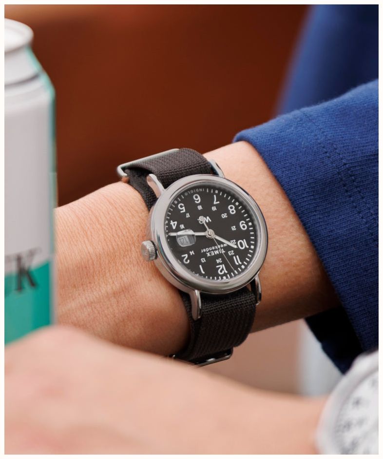 Timex Weekender INDIGLO (40mm) Black Dial / Recycled Black Fabric Strap ...
