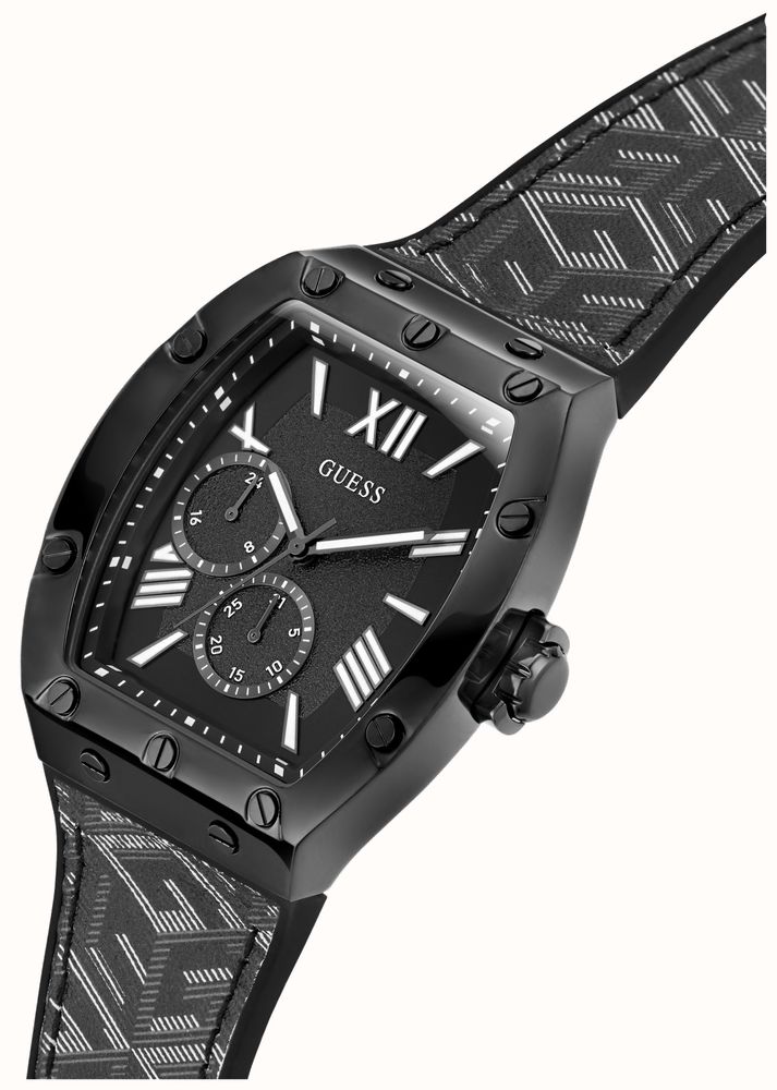 Guess Men's Falcon (43mm) Black Dial / Black Leather Silicone Strap ...