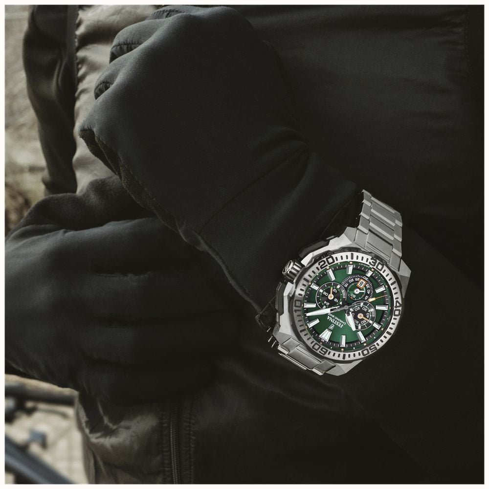Festina Chrono Bike 2025 (45.5mm) Green Dial / Stainless Steel Bracelet ...